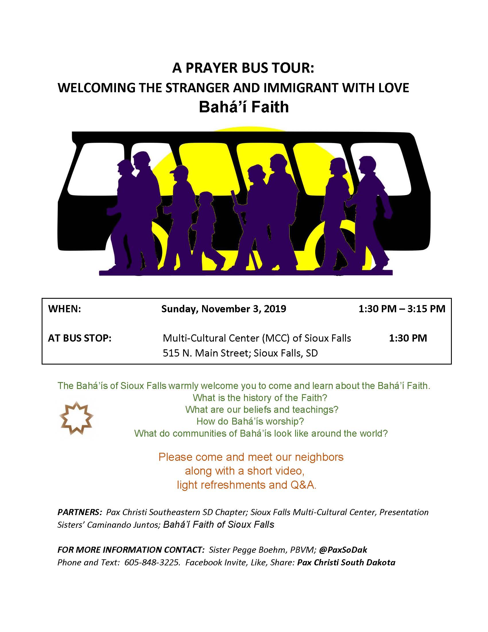 A PRAYER BUS TOUR flyer Bahai Faith - Presentation Sisters